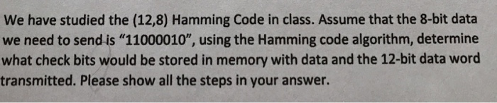 Solved We have studied the (12,8) Hamming Code in class. | Chegg.com