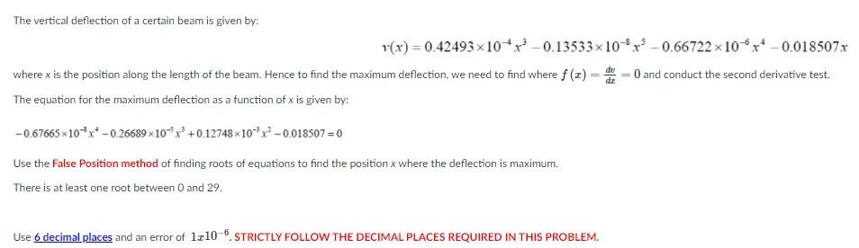 Solved The vertical deflection of a certain beam is given | Chegg.com