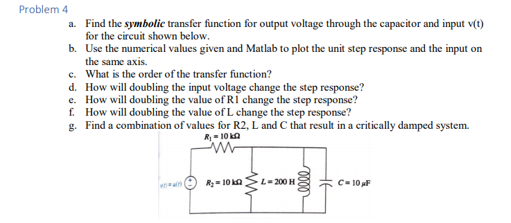 Solved Problem 4 a. Find the symbolic transfer function for | Chegg.com