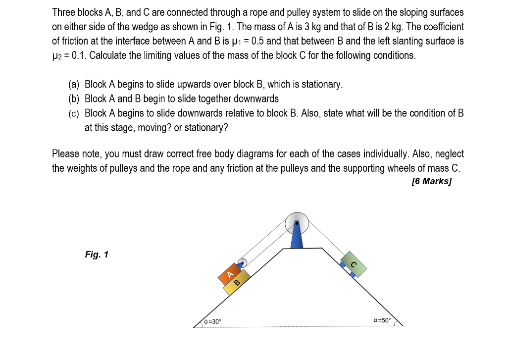 Solved Three blocks A, B, and C are connected through a rope | Chegg.com