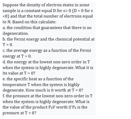 Suppose the density of electron states in some sample | Chegg.com