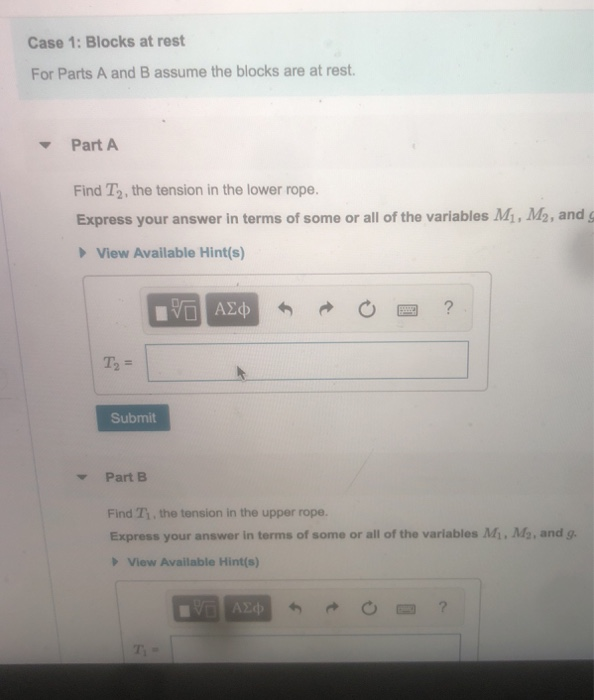 Solved Constants Two blocks with masses Mi and M2 hang one | Chegg.com
