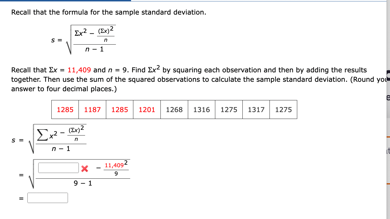 Solved Recall that the formula for the sample standard | Chegg.com