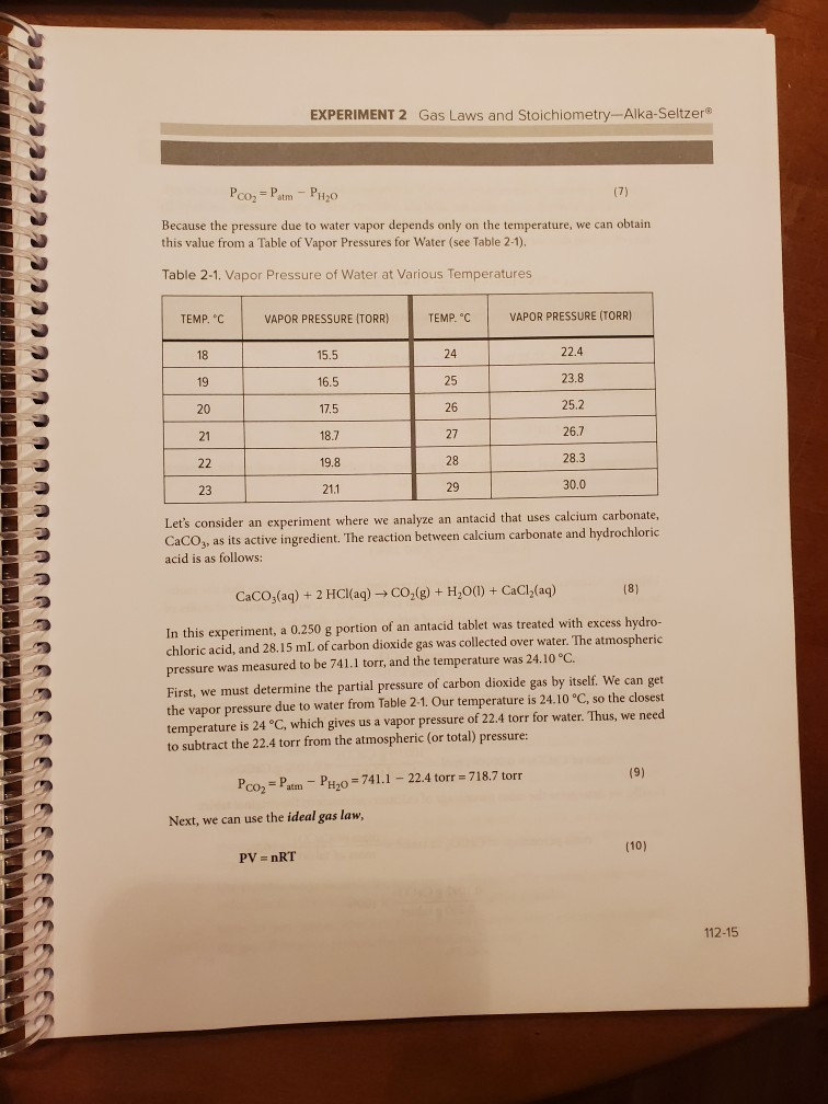 Gas Laws and Stoichiometry-Alka-Seltzer® REPORT FORM | Chegg.com