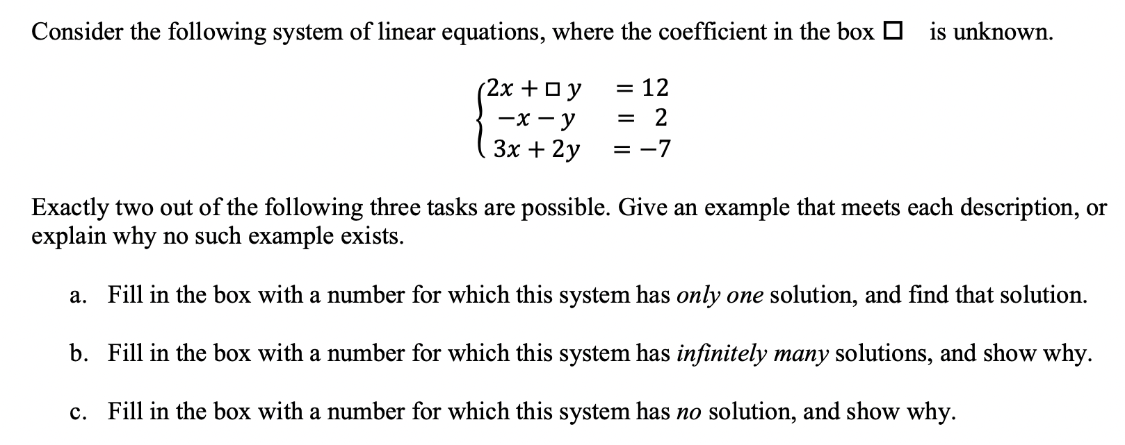 Solved Consider the following system of linear equations, | Chegg.com