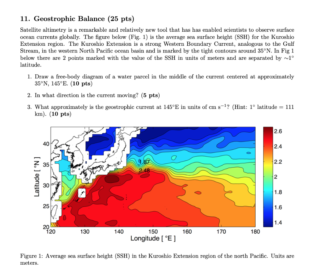 11. Geostrophic Balance (25 pts) Satellite altimetry | Chegg.com
