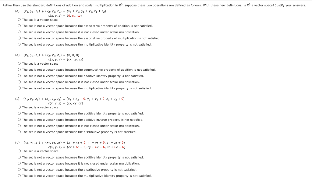 Solved (a) (x1,y1,z1)+(x2,y2,z2)=(x1+x2,y1+y2,z1+z2) | Chegg.com