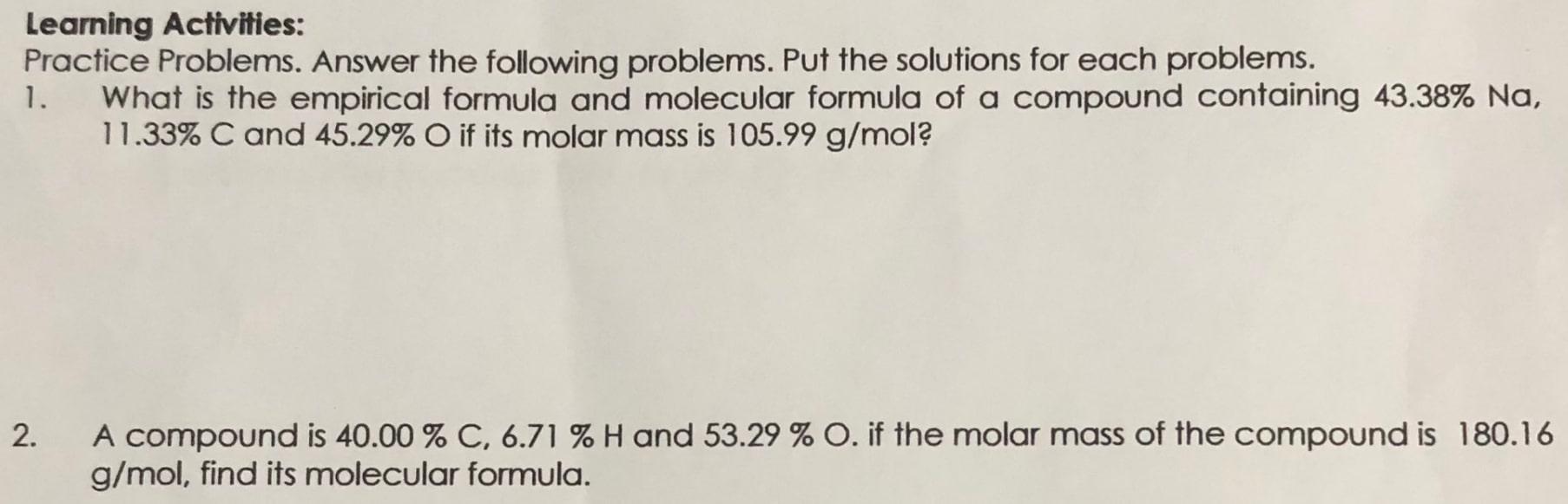 Solved Learning Activities: Practice Problems. Answer the | Chegg.com