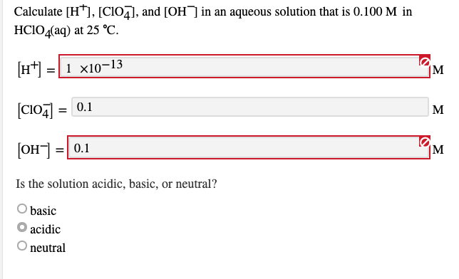 Solved Calculate [H], [C104), and [OH) in an aqueous | Chegg.com