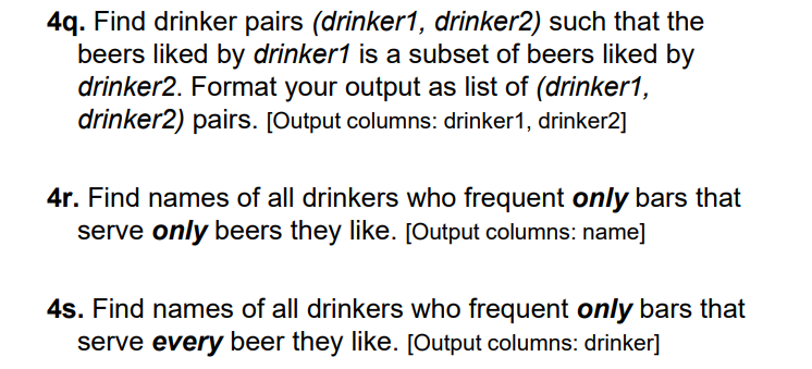 Solved . Consider a database "beers” containing information | Chegg.com