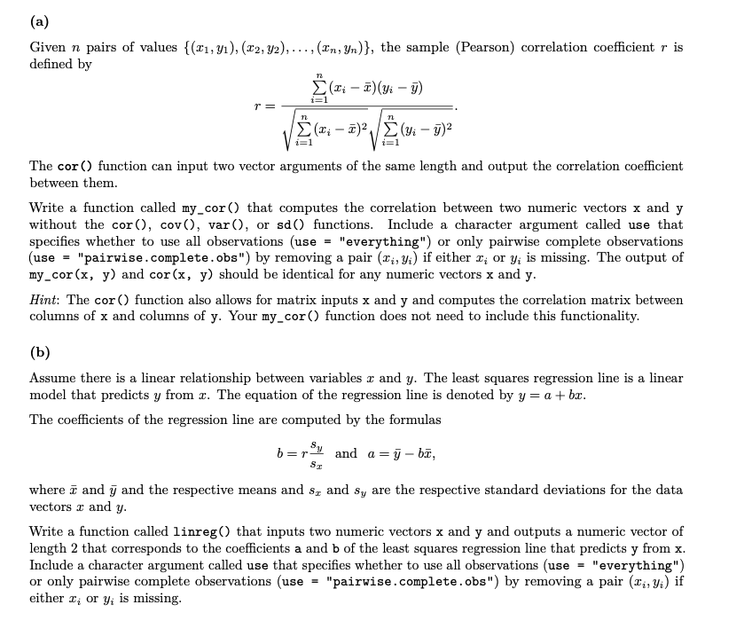 Solved (a) Given n pairs of values {(x1, yı), (12, y2),..., | Chegg.com