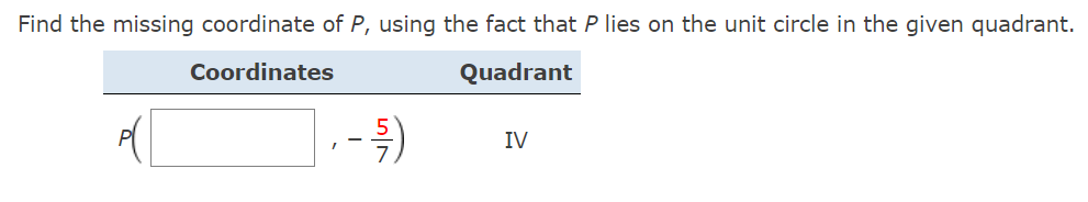 Solved Find the missing coordinate of P, using the fact that | Chegg.com