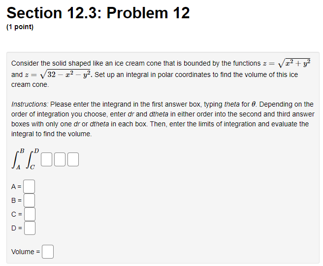 Solved Section 12.3: Problem 12 (1 point) Consider the solid | Chegg.com