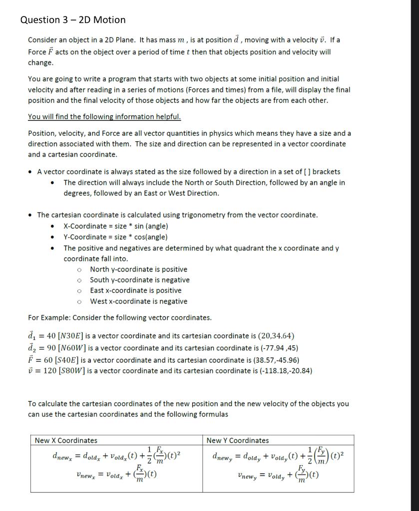 Solved Question 3 - 2D Motion Consider an object in a 2D | Chegg.com