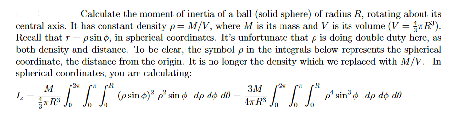Solved Calculate the moment of inertia of a ball (solid | Chegg.com