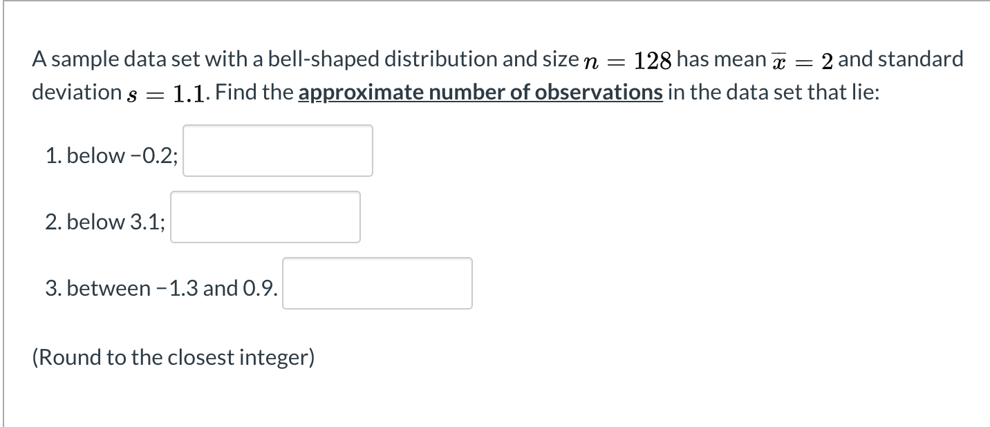 Solved A sample data set with a bell-shaped distribution and | Chegg.com