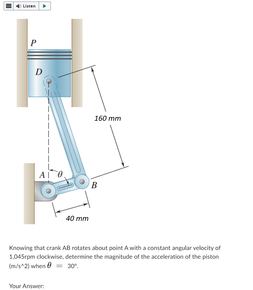 Solved Knowing that crank AB rotates about point A with a | Chegg.com