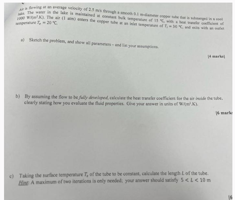 Solved Air is flowing at an average velocity of 2.5ms | Chegg.com