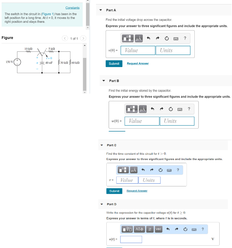 Solved Constants Part A The switch in the circuit in (Figure | Chegg.com