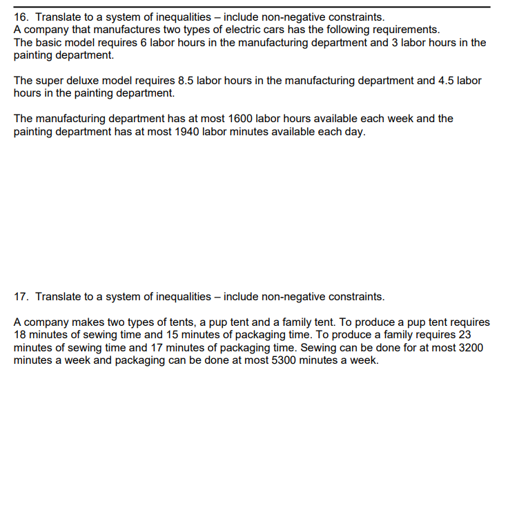 Solved 16. Translate to a system of inequalities - include | Chegg.com