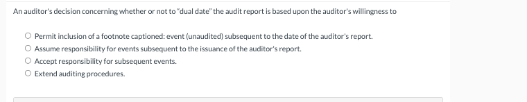 Solved An auditor's decision concerning whether or not to | Chegg.com