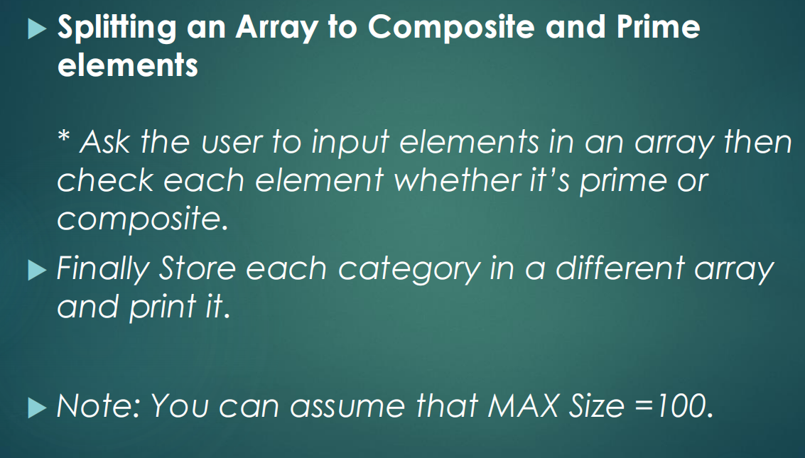 Splitting an Array to Composite and Prime elements * | Chegg.com