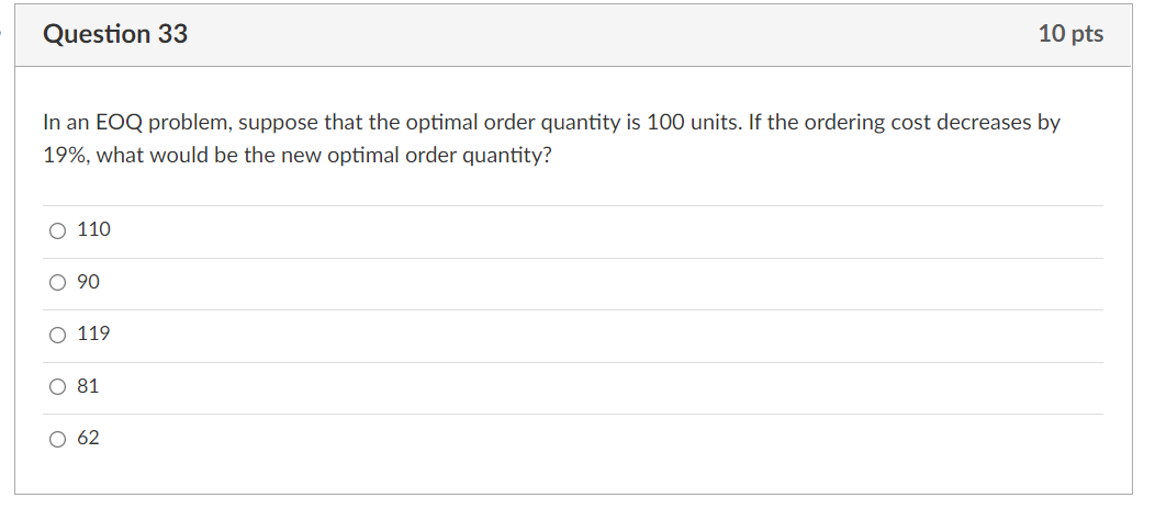 Solved In an EOQ problem, suppose that the optimal order | Chegg.com