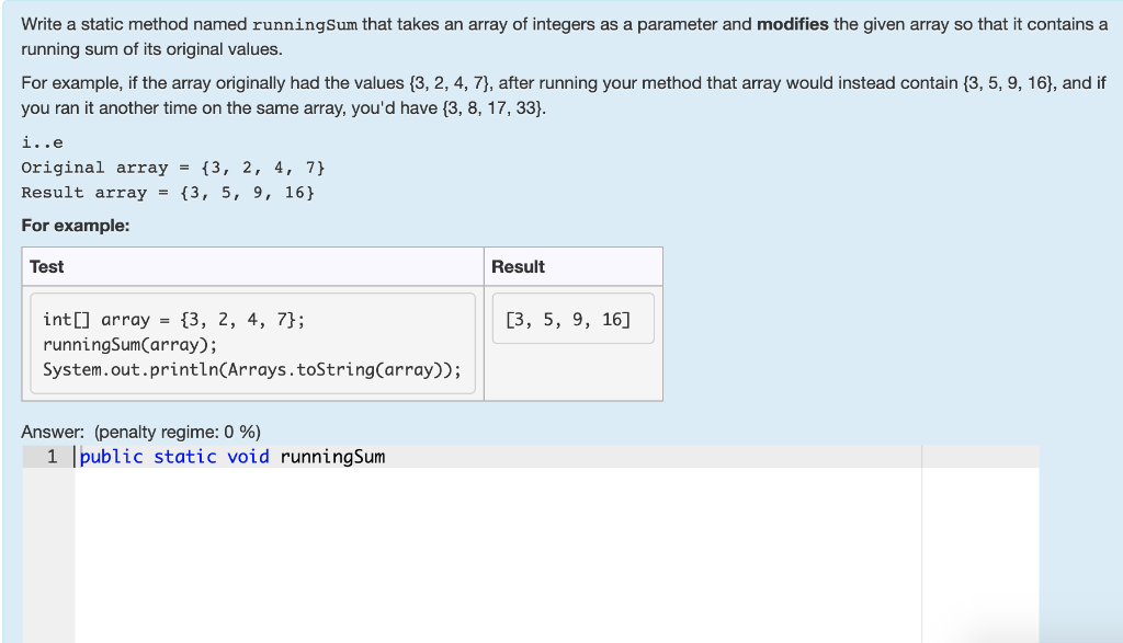 Solved Write a static method named runningSum that takes an | Chegg.com