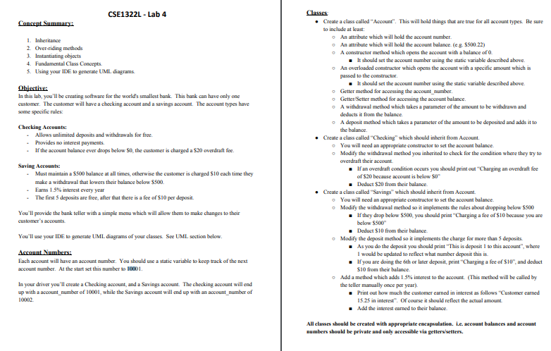 Solved CSE1322L - Lab 4 Concept Summary: 1. Inheritance 2. | Chegg.com