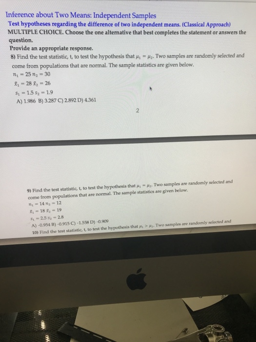 Solved Inference about Two Means: Independent Samples Test | Chegg.com