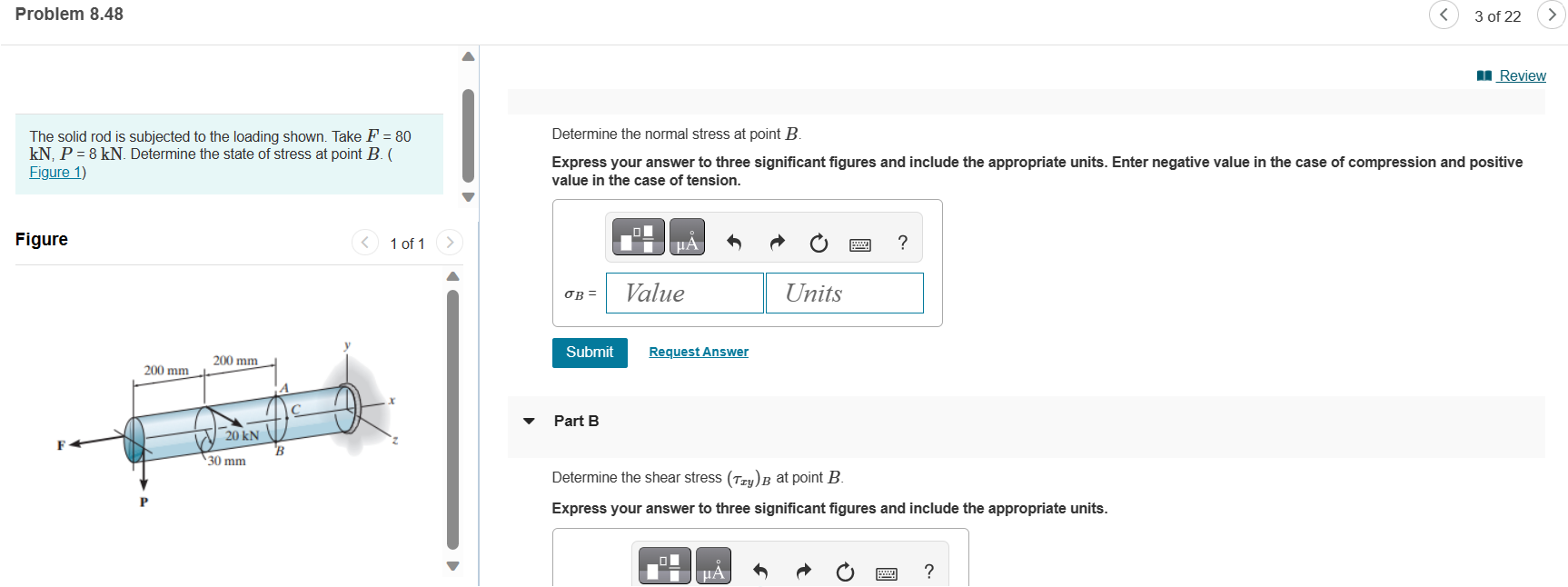 Solved The solid rod is subjected to the loading shown. Take | Chegg.com