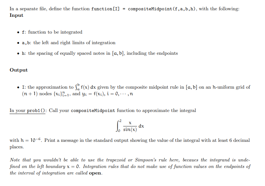 Solved Problem 1 : Composite midpoint rule The simple | Chegg.com