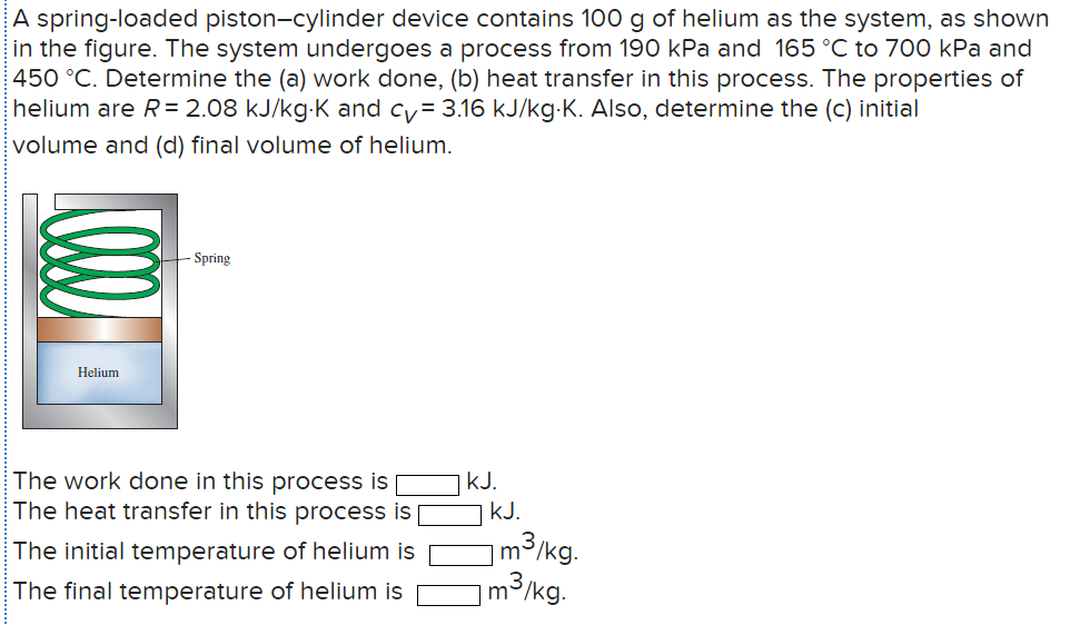 Solved A spring-loaded piston-cylinder device contains 100 g | Chegg.com