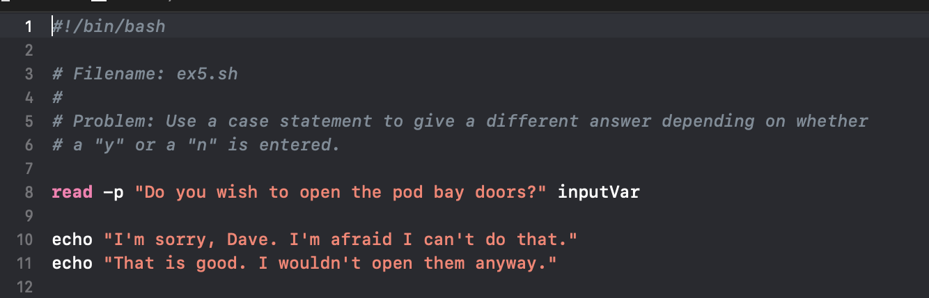 Solved 1 !/bin/bash 2 3 # Filename: ex5.sh 4 # 5 # Problem: | Chegg.com