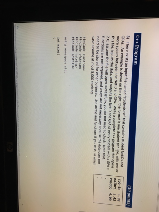 Solved C++ Program (30 points) 3) There exists an input file | Chegg.com