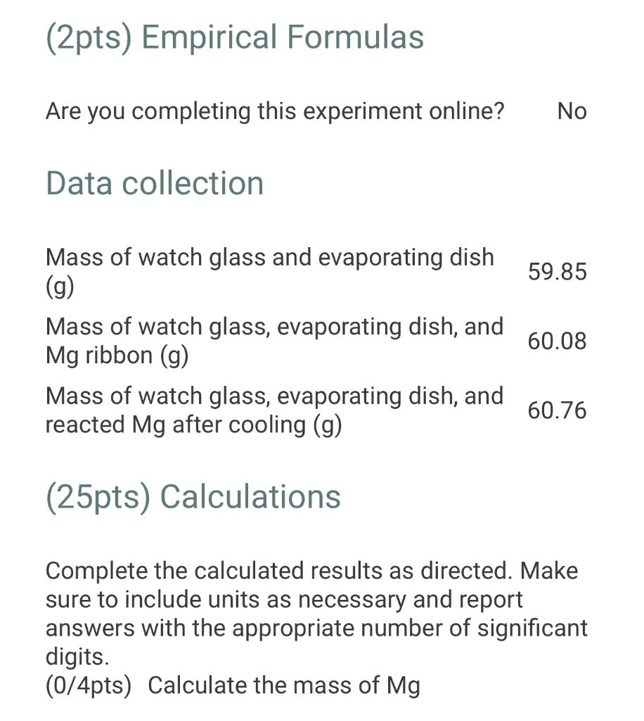 Solved (2pts) Empirical Formulas Are you completing this | Chegg.com