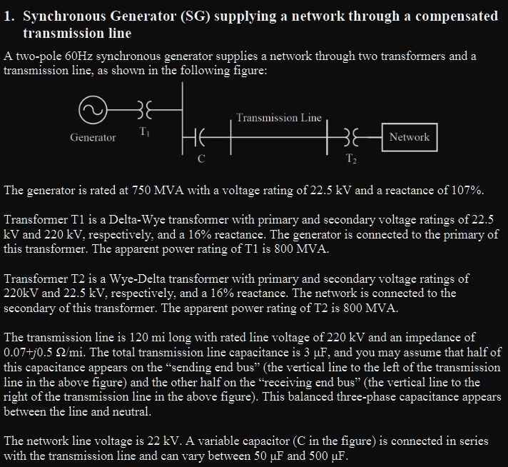 Solved 1. Synchronous Generator (SG) supplying a network | Chegg.com