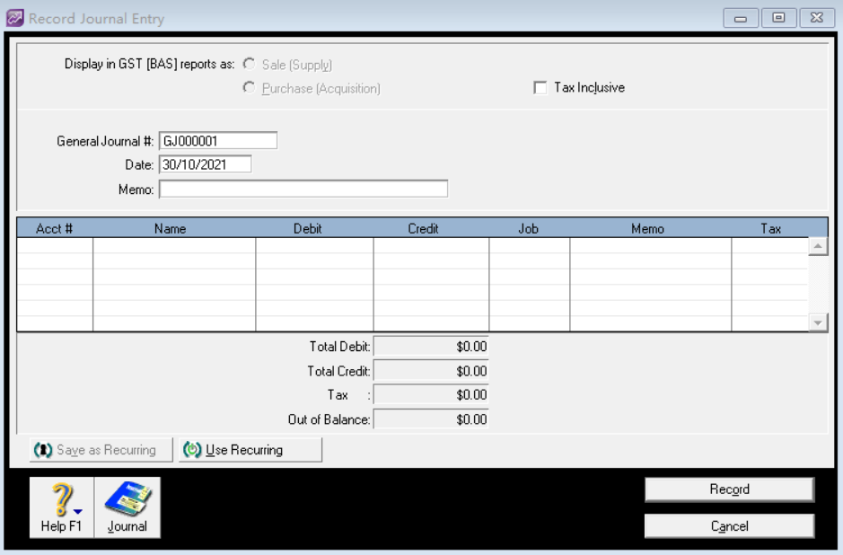 Solved Record Journal Entry Display in GST [BAS] reports as: | Chegg.com