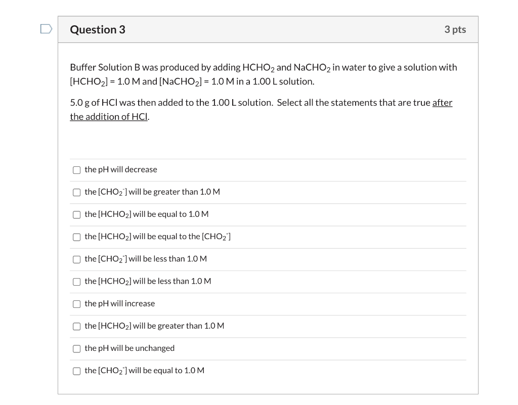 Solved U Question 3 3 pts Buffer Solution B was produced by | Chegg.com