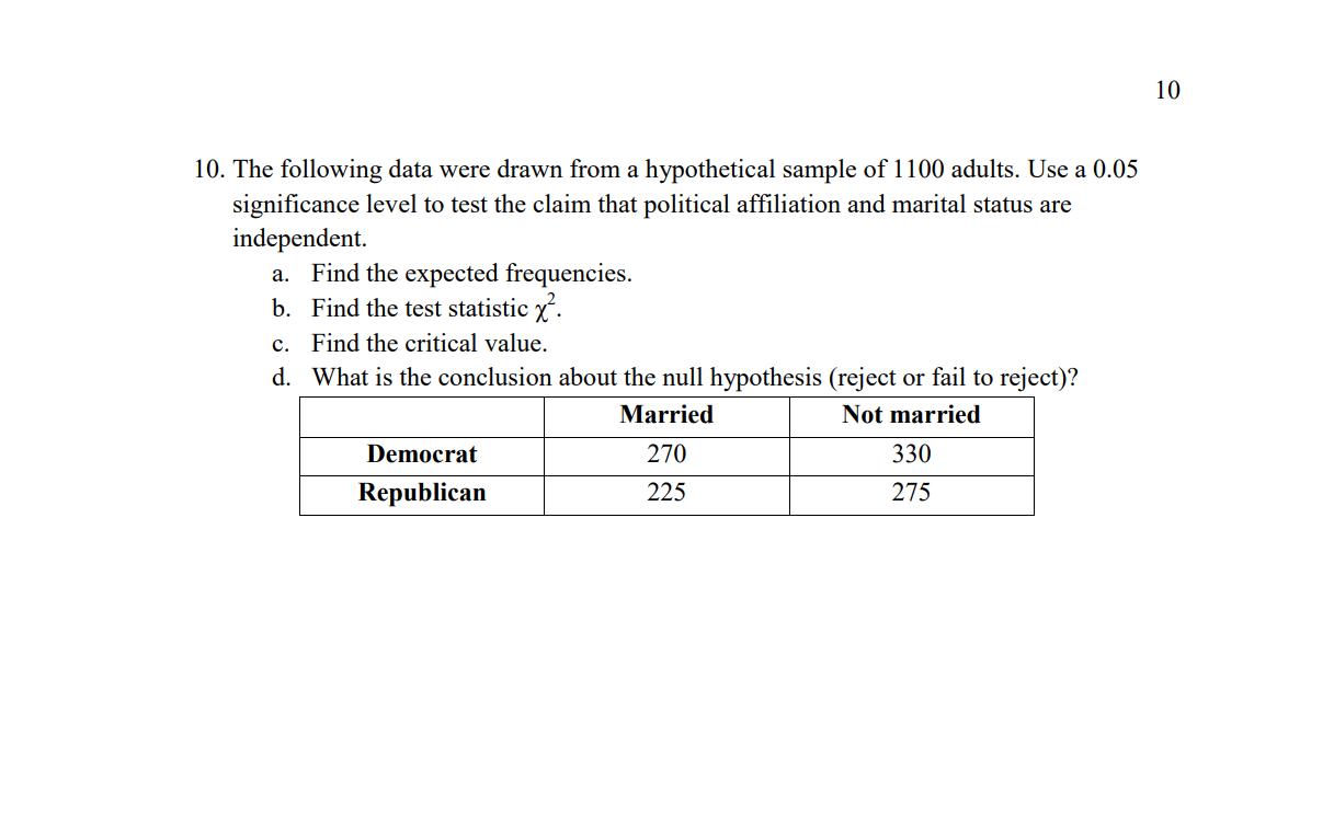 Solved The following data were drawn from a hypothetical | Chegg.com