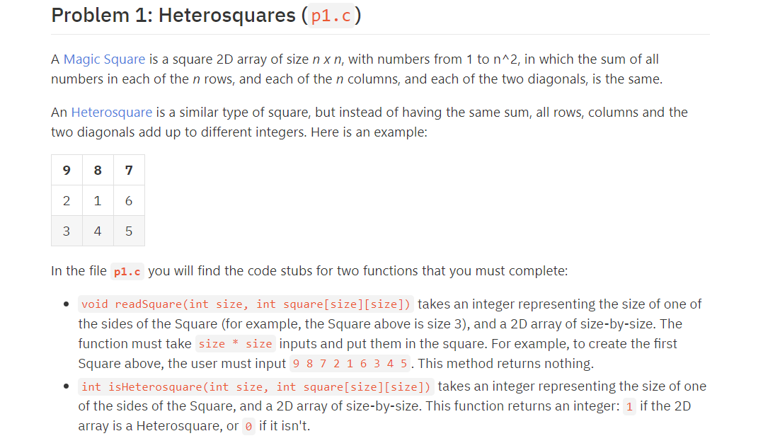 Solved Problem 1: Heterosquares (p1.c) A Magic Square is a | Chegg.com