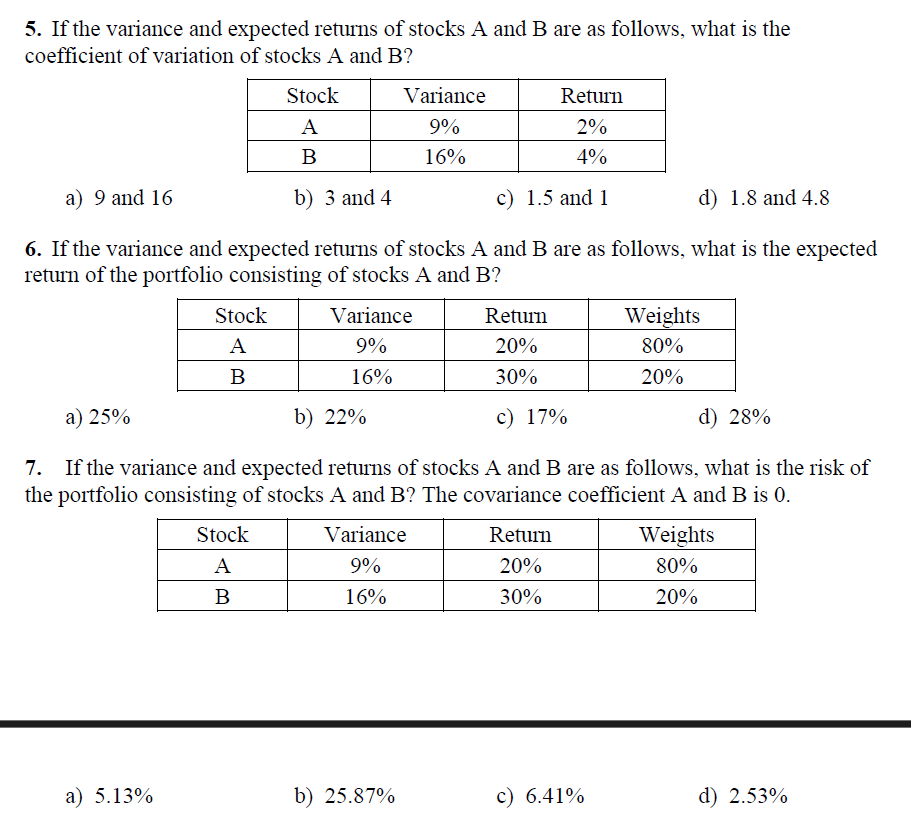 Solved 5. ﻿If the variance and expected returns of stocks \( | Chegg.com