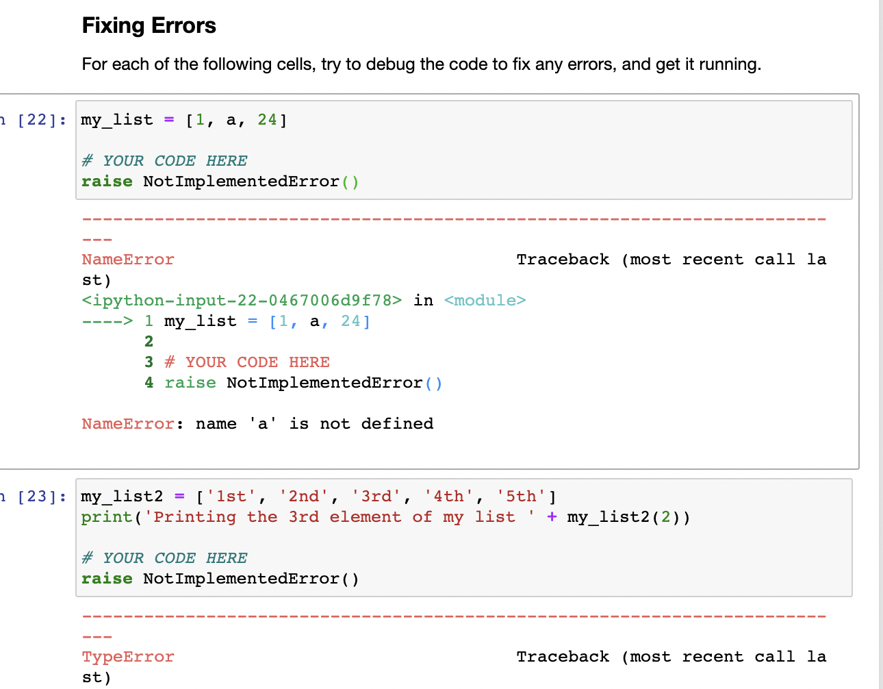 Solved Fixing Errors For each of the following cells, try to | Chegg.com
