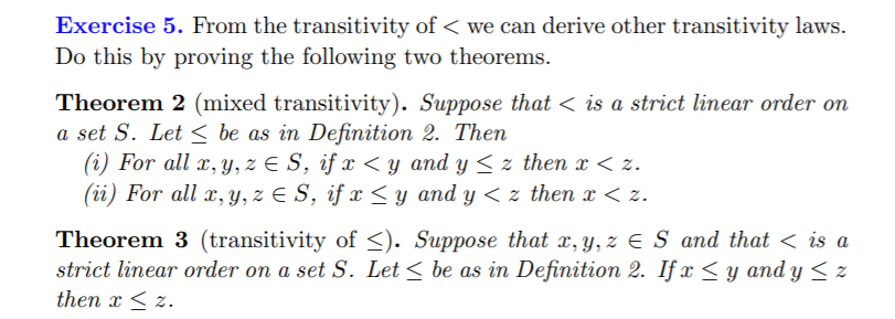 Solved Definition 1. A strict linear order on a set S is a | Chegg.com