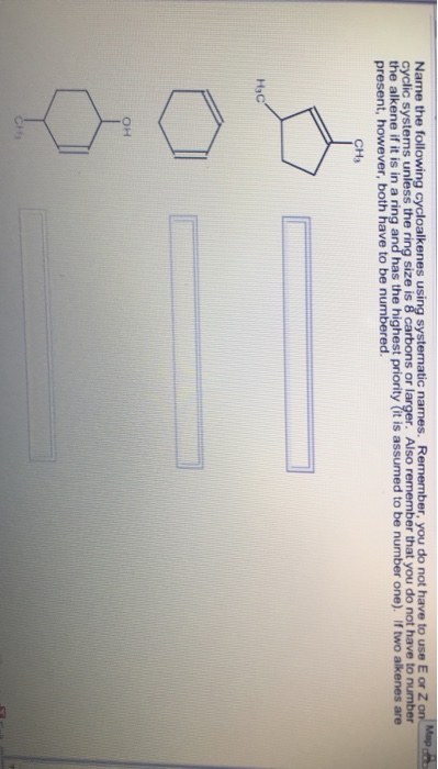 Solved Name the following cycloalkenes using systematic | Chegg.com
