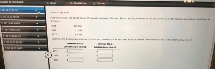 Solved Chapter 12 Homework Show Me How Calulator BE 12.01 | Chegg.com