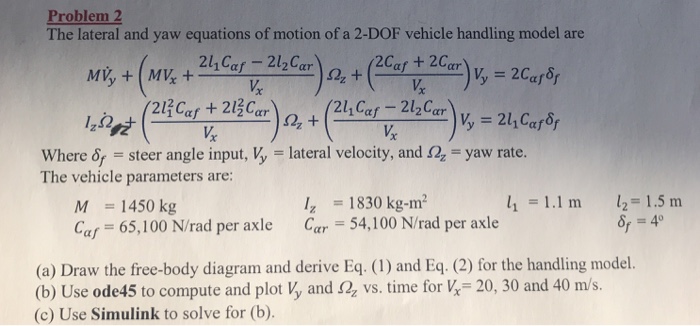 Problem 2 The lateral and yaw equations of motion of | Chegg.com