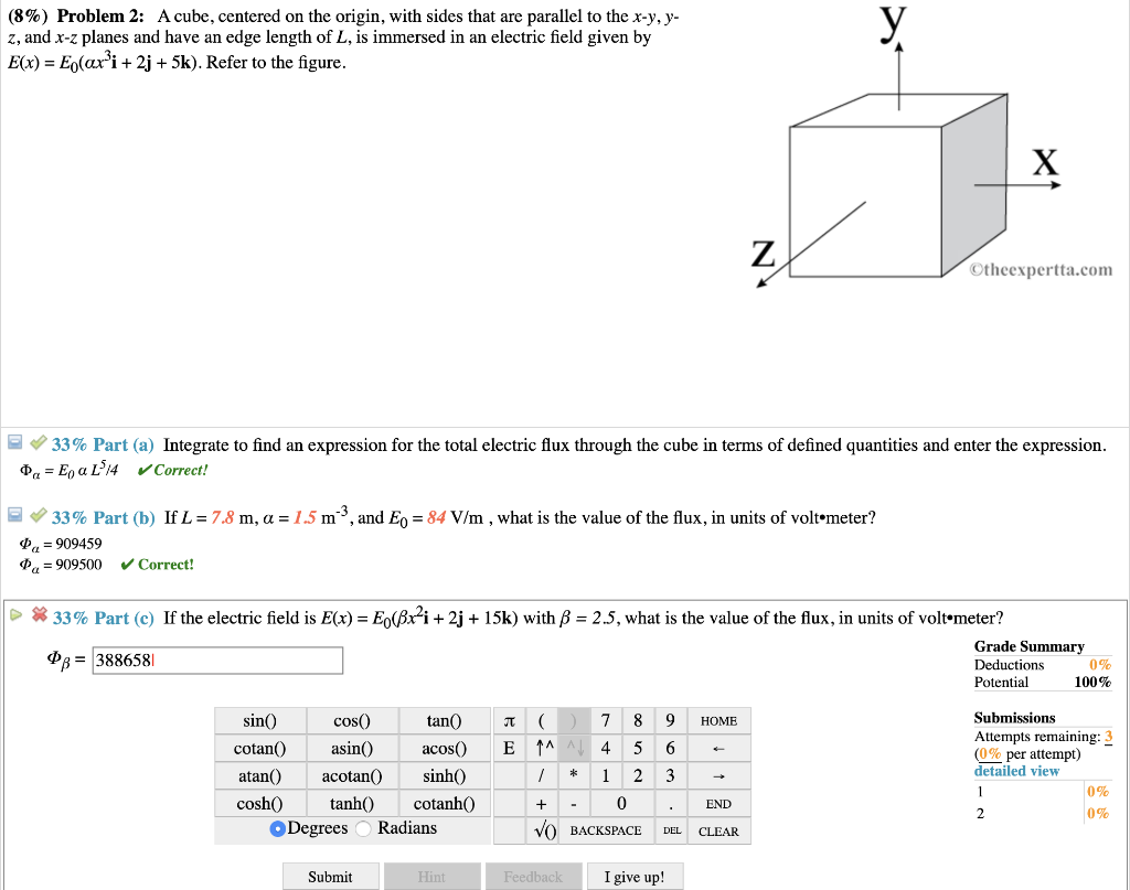 Solved: (8%) Problem 2: Acube, Centered On The Origin, Wit... | Chegg.com