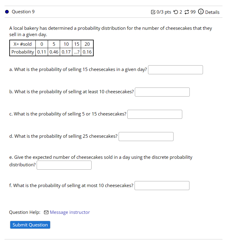 Solved Question 9 0/3 pts 52⇄99 (i) Detai A local bakery has | Chegg.com Solved Question 9 0/3 pts 52⇄99 (i) Detai A local bakery has | Chegg.com
