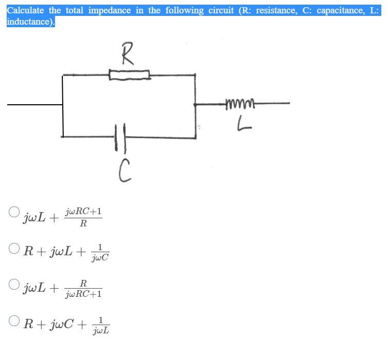 Solved Calculate the total impedance in the following | Chegg.com